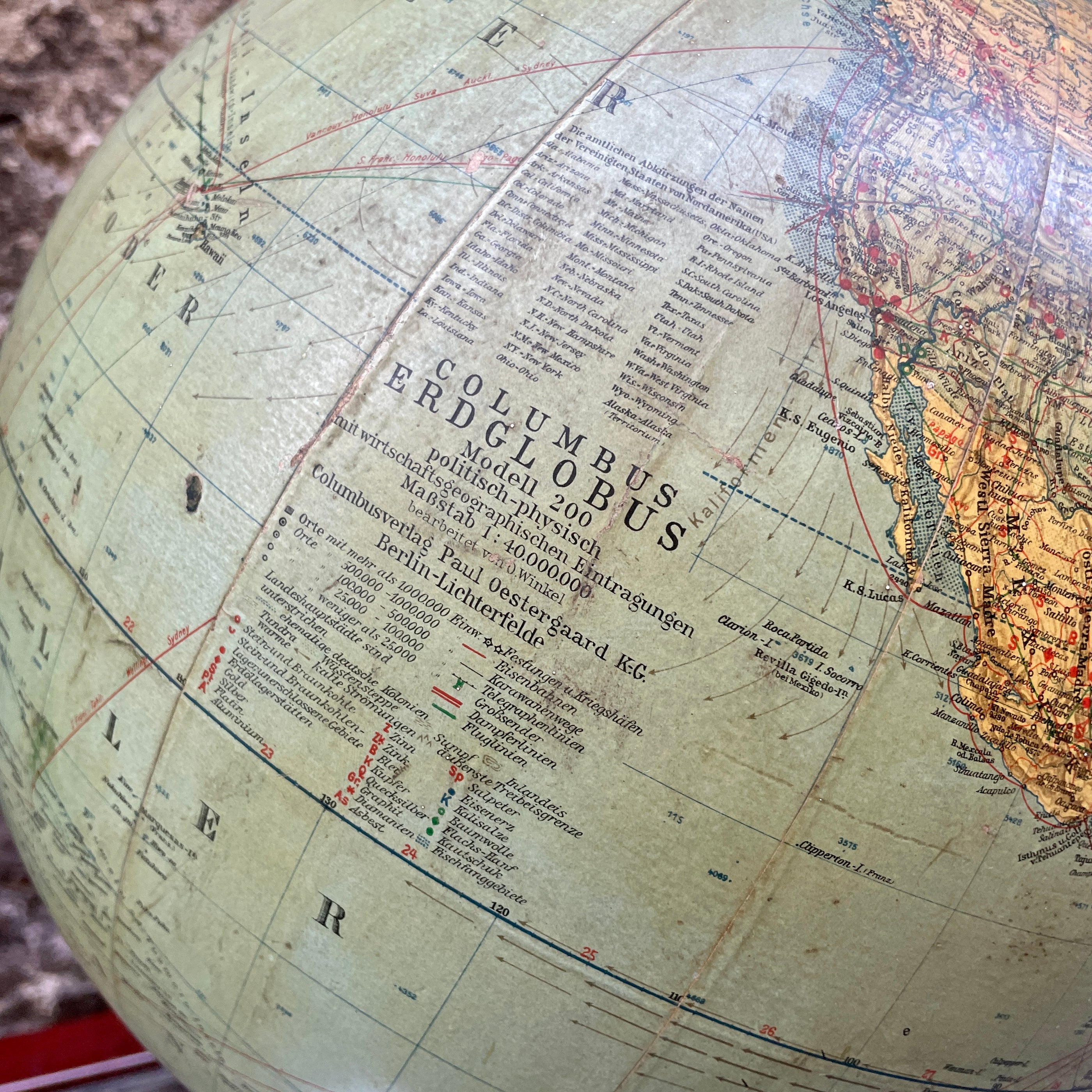 Mappamondo Erdglobus Columbus Modell 200 Germania 1939 — Galleria Novecento