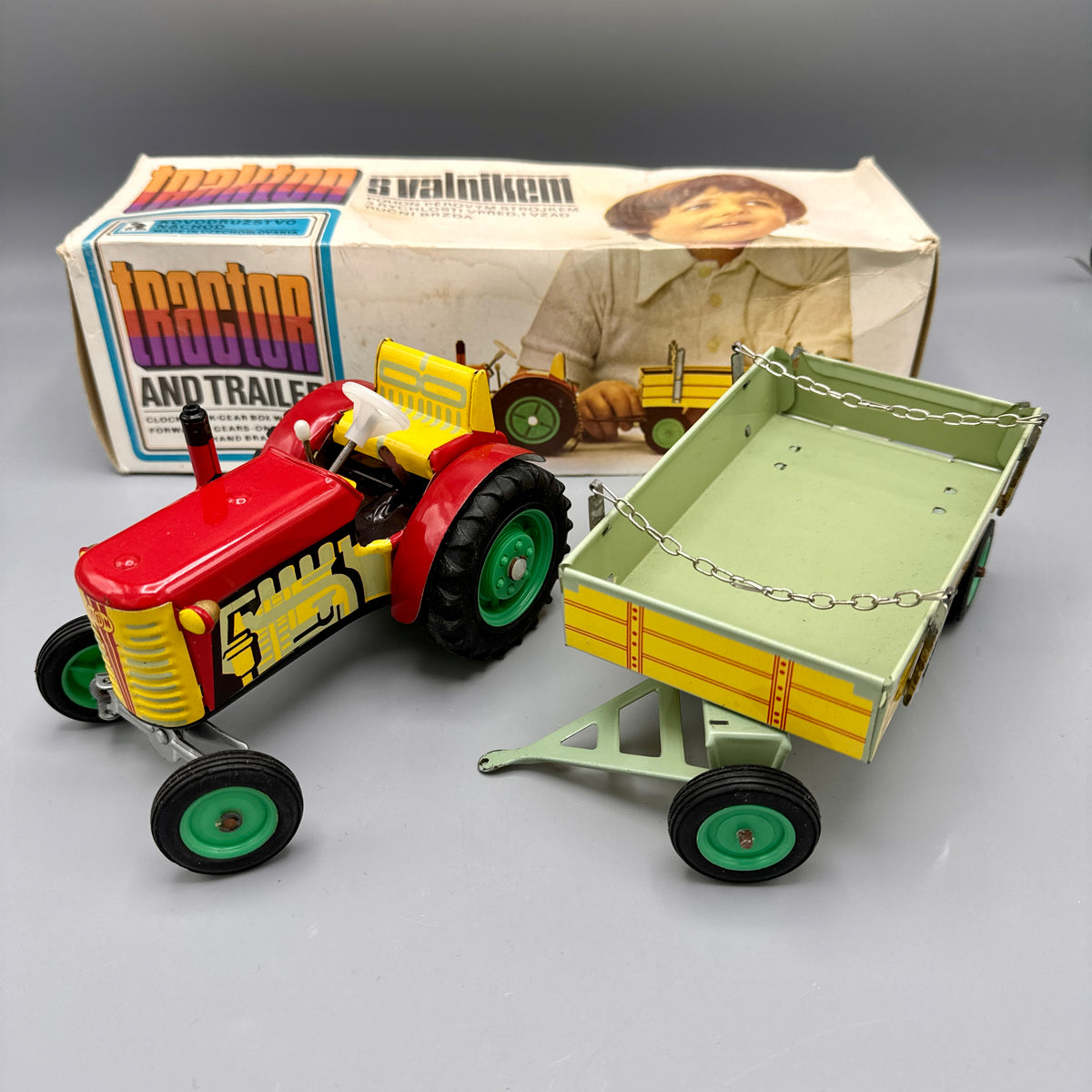 Gioco latta KDN Trattore con rimorchio a molla Cecoslovacchia 1960 ca ...